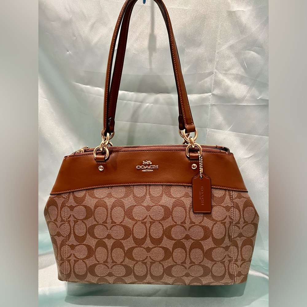 Coach - Brooke Signature Khaki/Brown Leather Carryall… - Gem